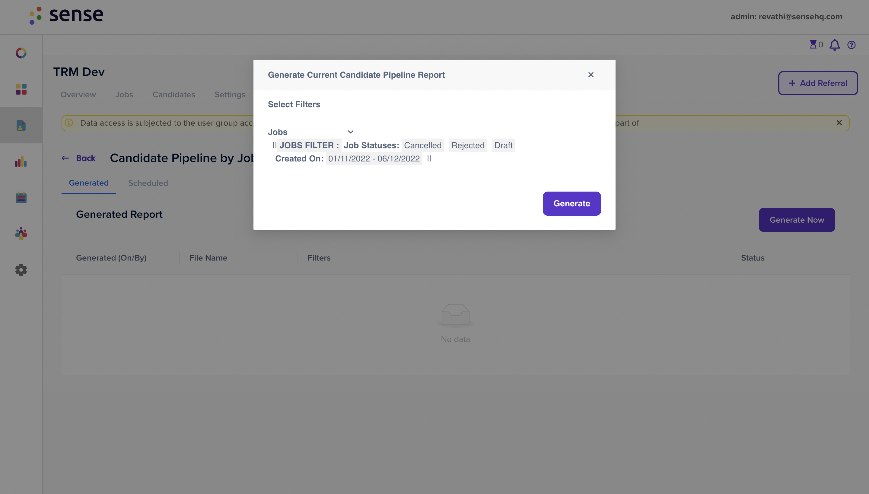 Candidate Pipeline by Job- Report – SenseHQ