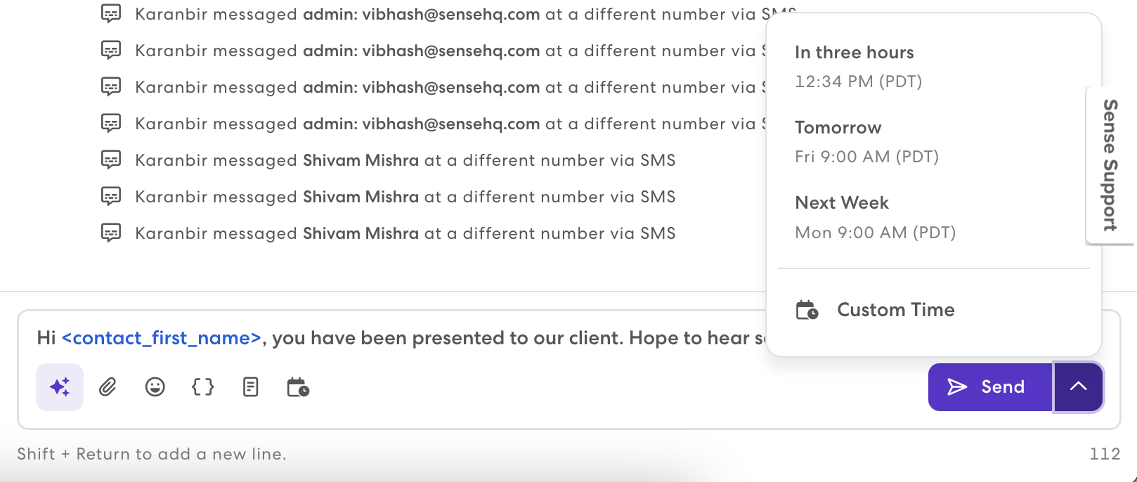 Action : Send Message Later – SenseHQ