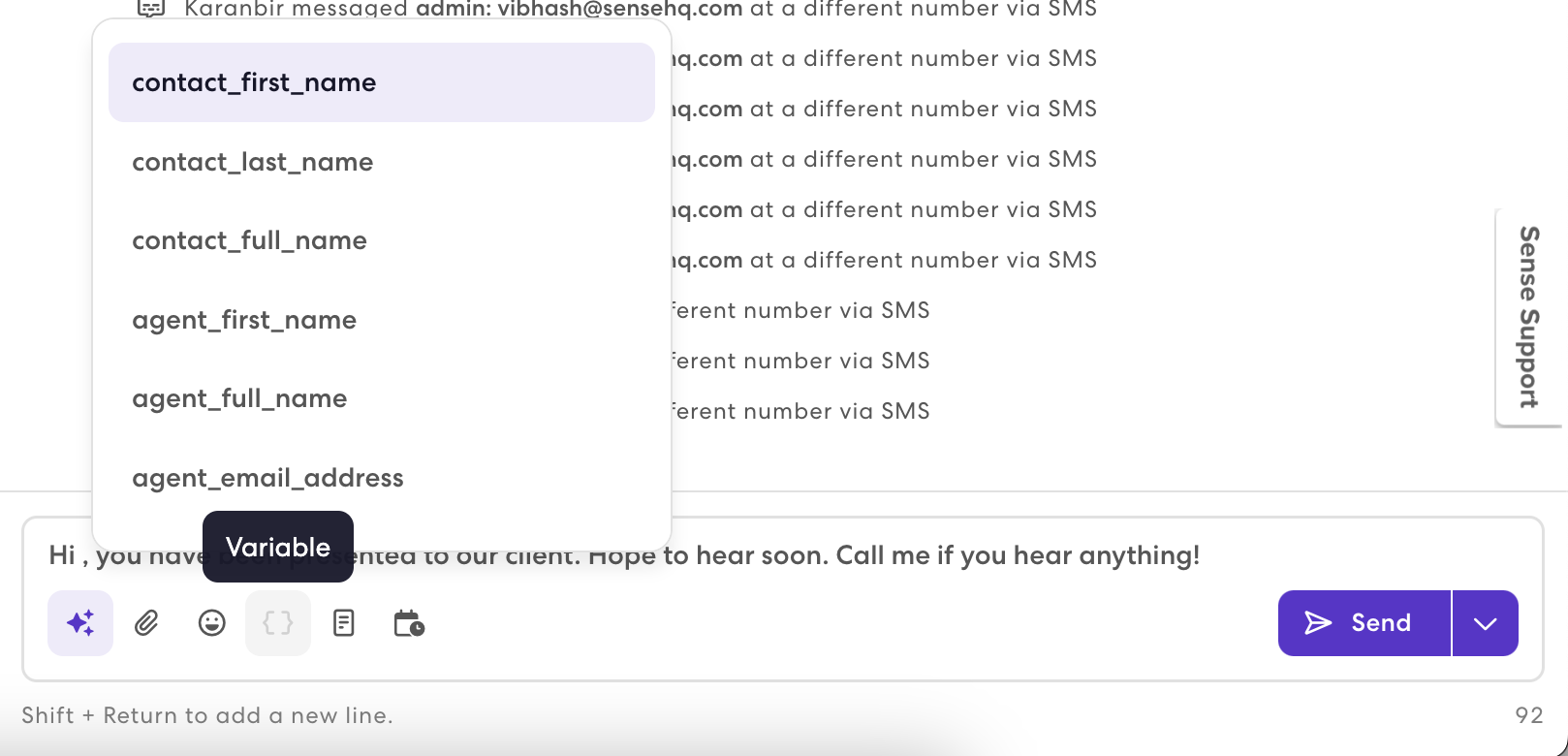 Action : Insert Variables – SenseHQ