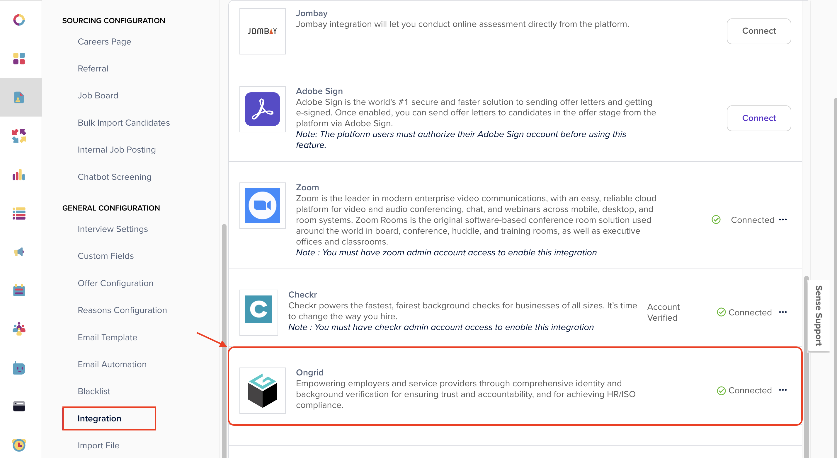 Integration of Ongrid - Background Verification – SenseHQ
