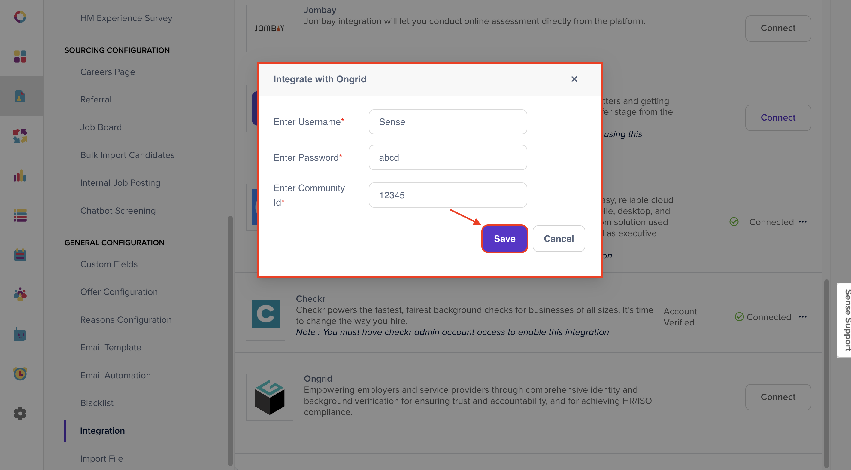 Integration of Ongrid - Background Verification – SenseHQ