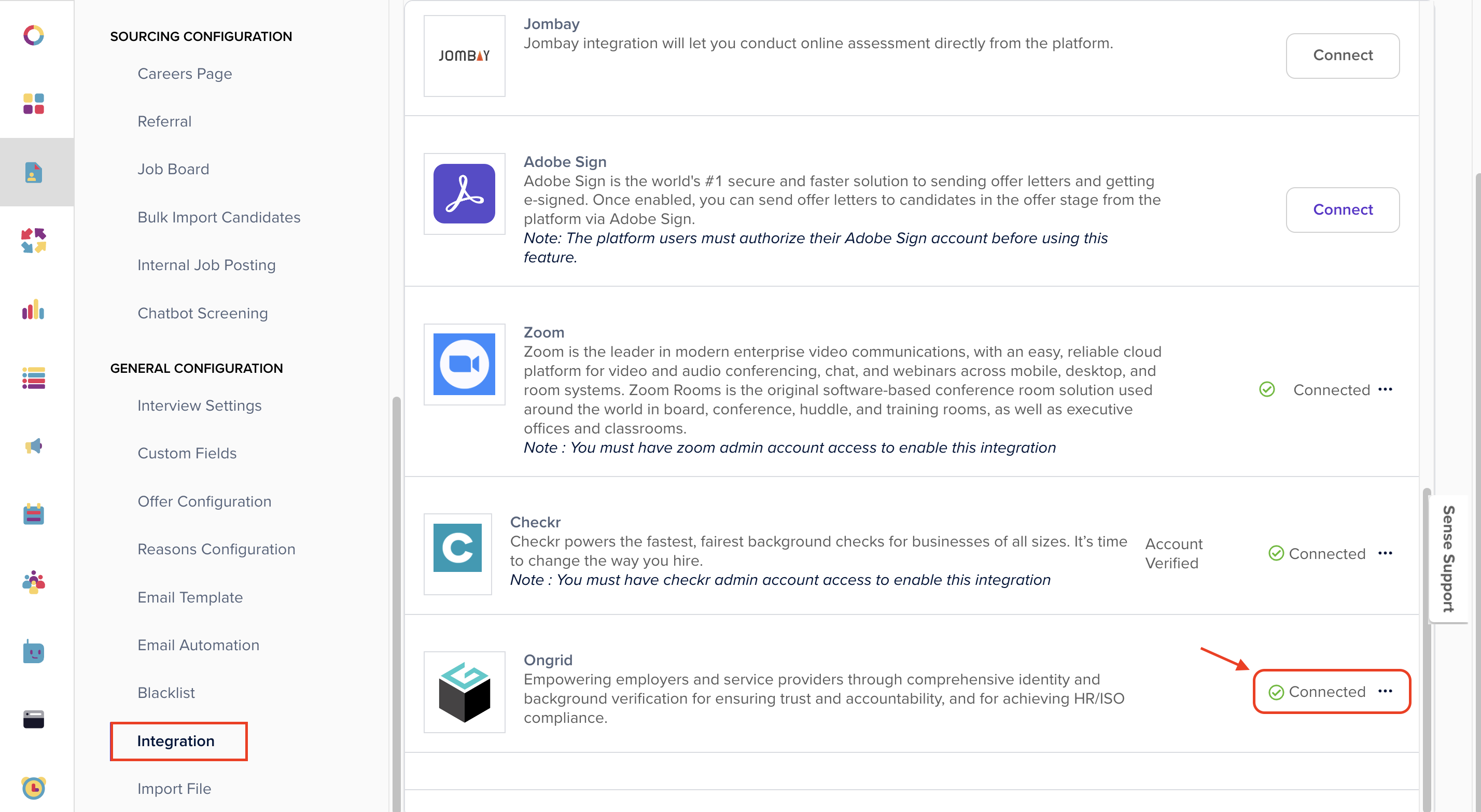 Integration of Ongrid - Background Verification – SenseHQ