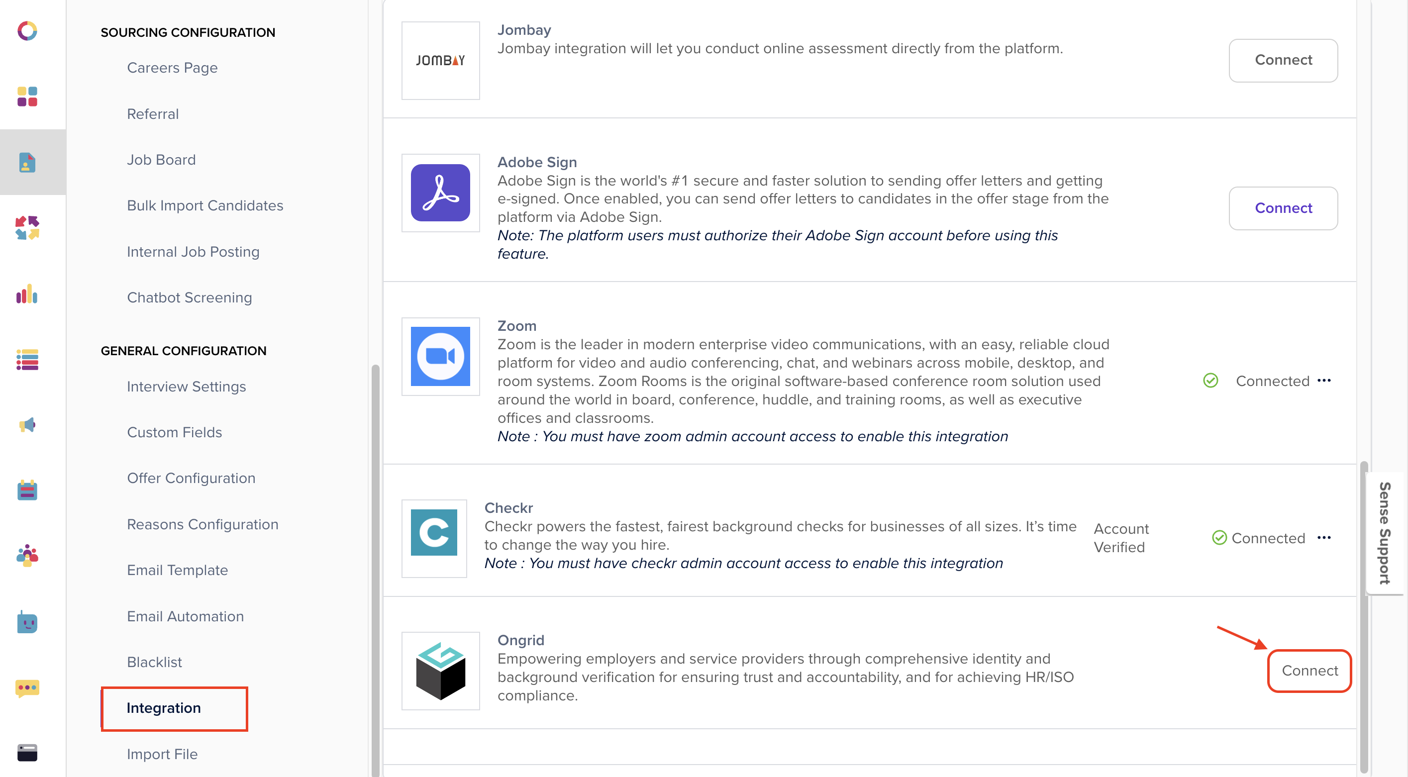 Integration of Ongrid - Background Verification – SenseHQ
