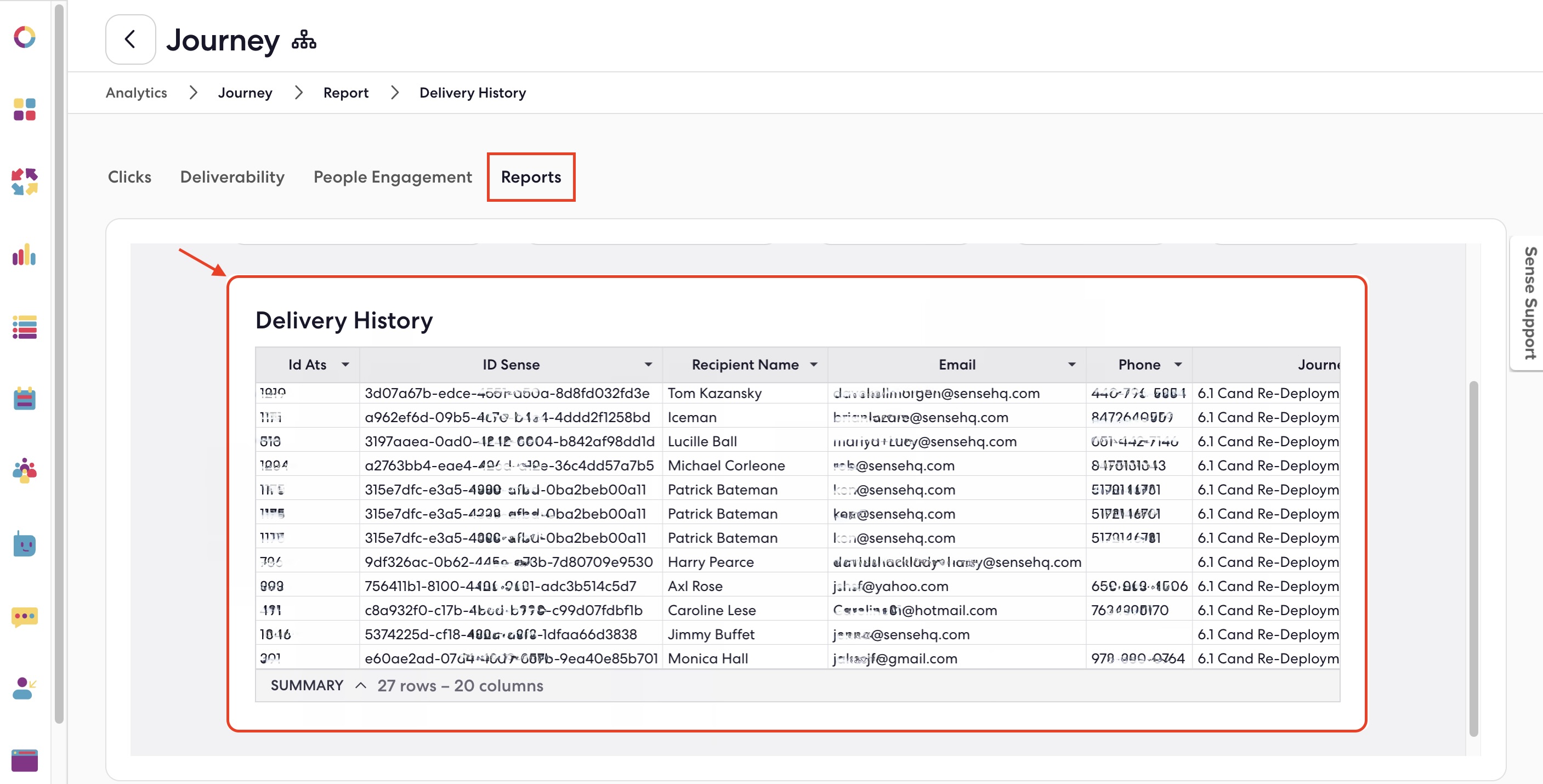 Reports - Delivery History – SenseHQ