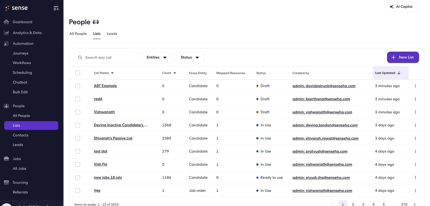 View and Edit Lists – SenseHQ