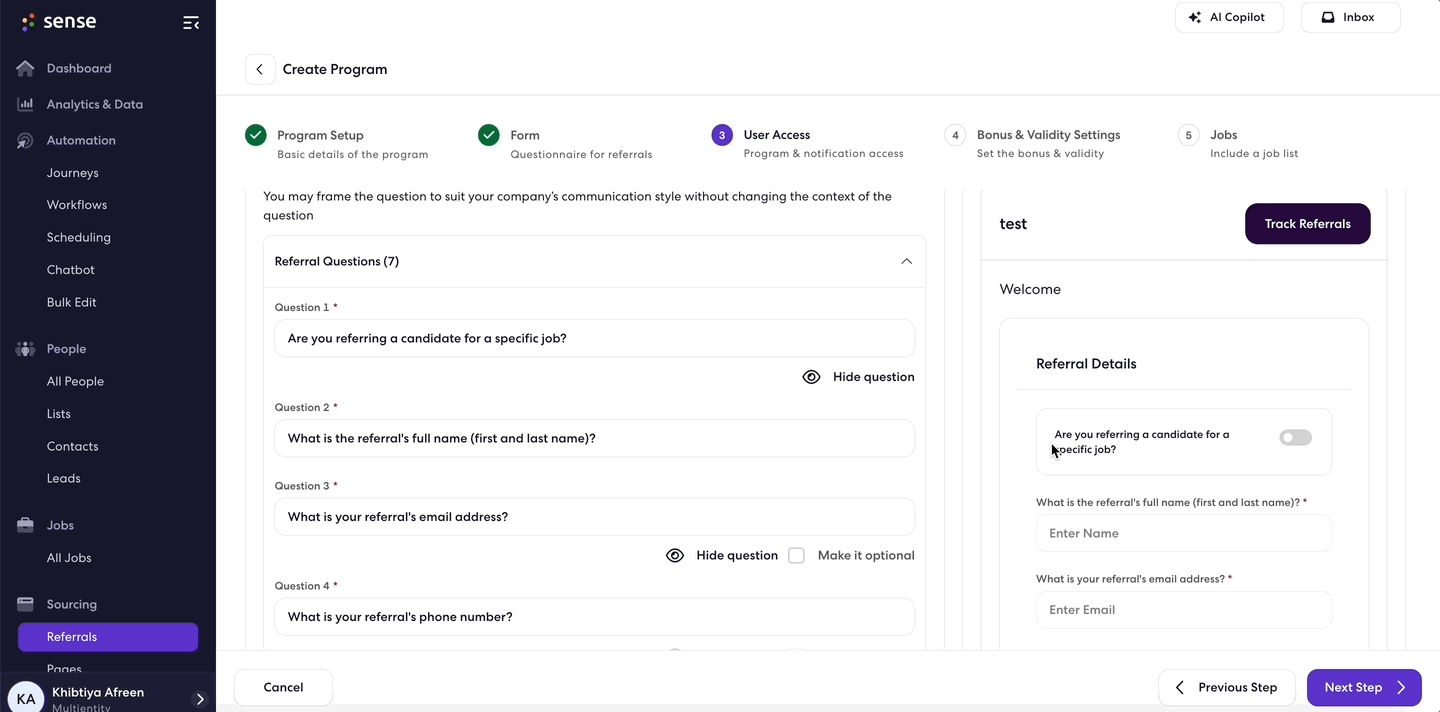 Configuring Custom Referral and Referrer Questions – SenseHQ