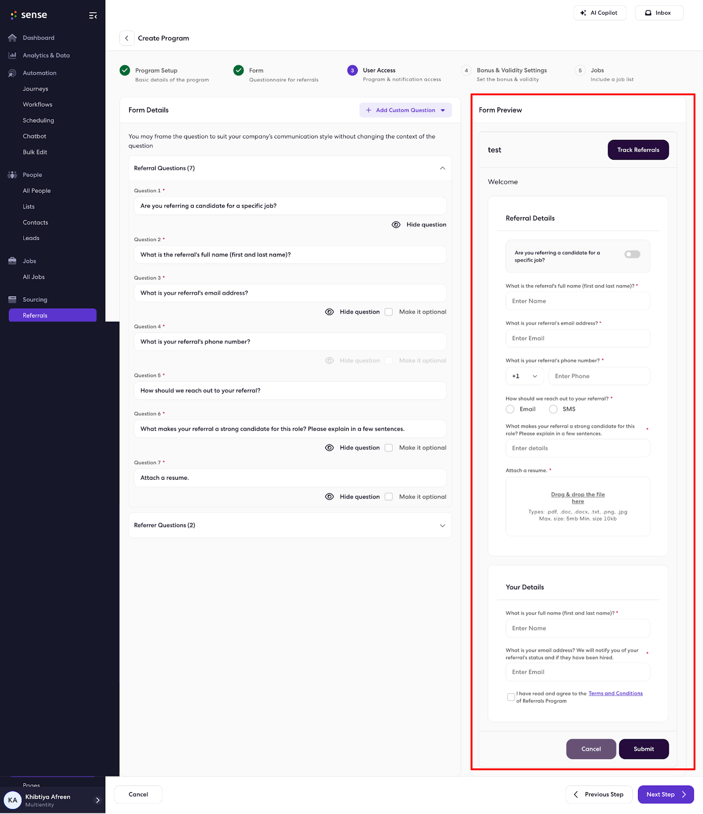 Configuring Custom Referral and Referrer Questions – SenseHQ