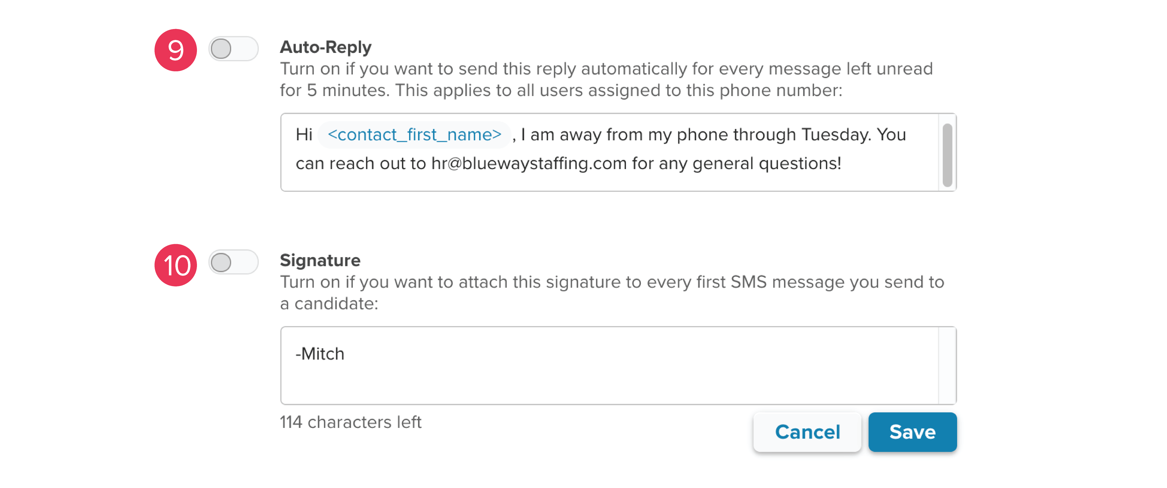 Messaging Account Settings – SenseHQ