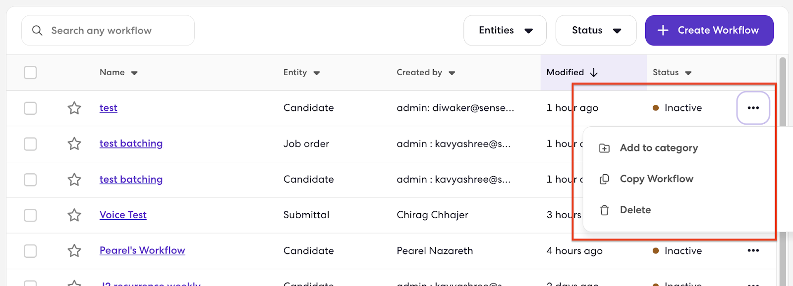 Workflows Dashboard – SenseHQ