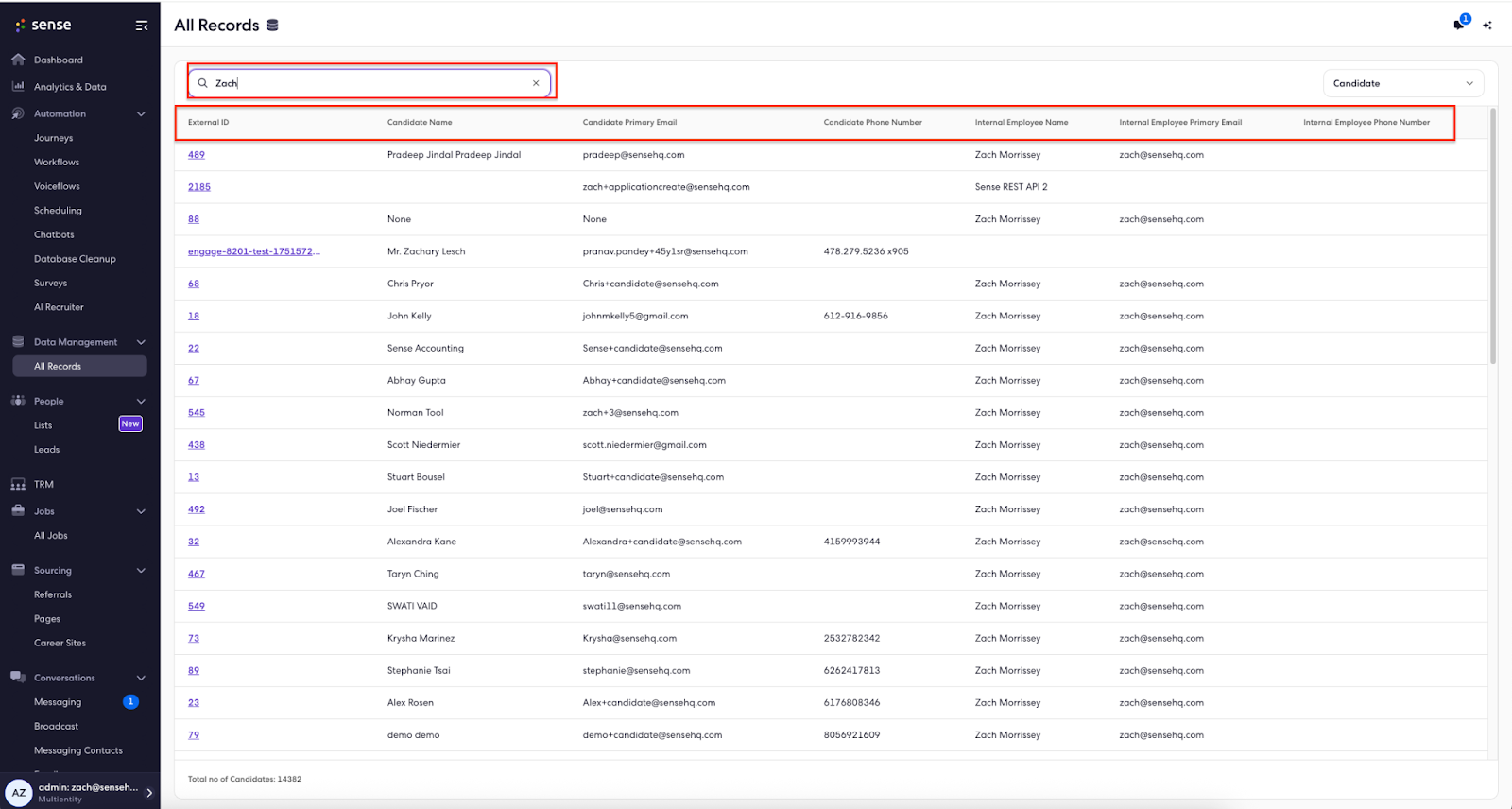 All Records- Features and Functionality – SenseHQ