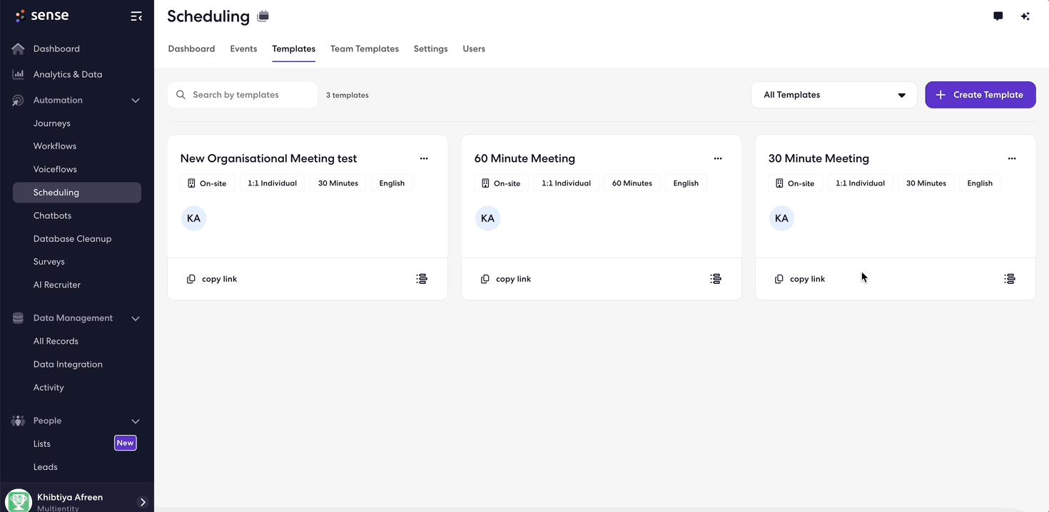 Scheduling Templates Tab – SenseHQ