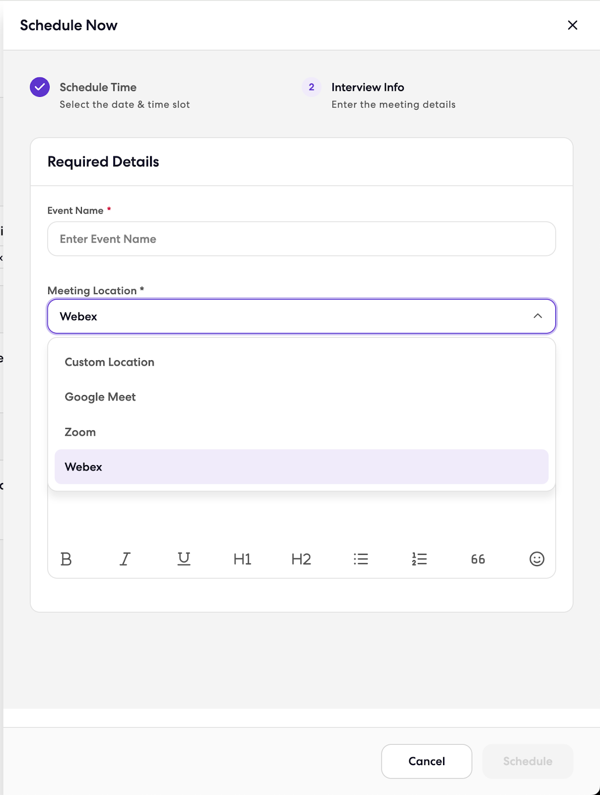 Webex Integration via Sense Scheduling – SenseHQ